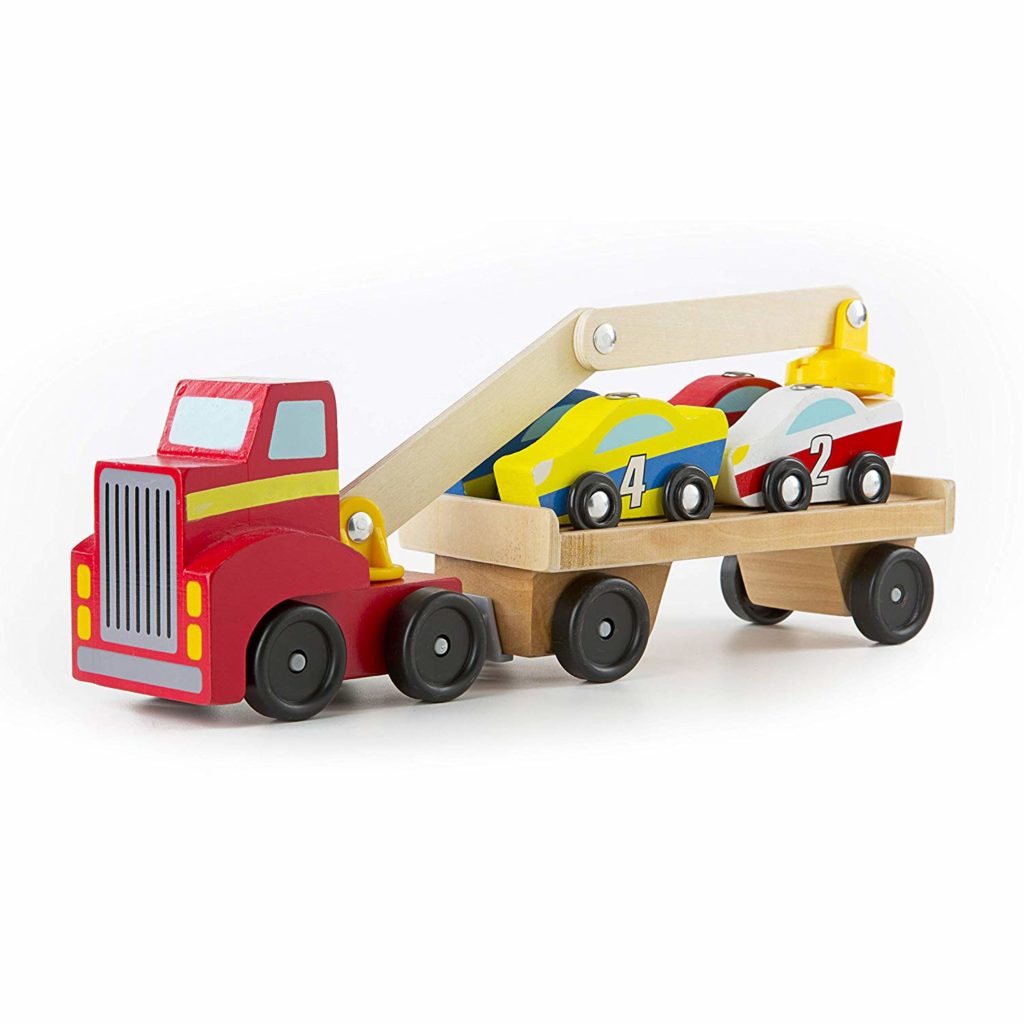 Melissa & Doug Magnetic Car Loader Wooden Toy Set with 4 Cars and 1 ...